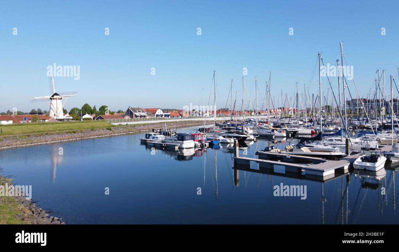 View on yacht harbour in Wemeldinge, Zeeland, Netherlands in sunny day ...