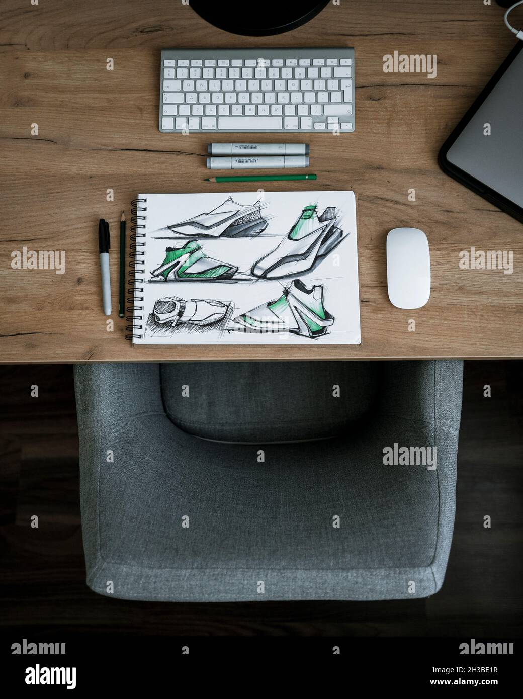 Desk drawing with pencils and markers Stock Photo - Alamy