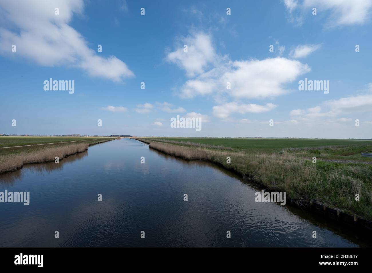 Dutch landscape, polders and water channels in Zeeland, Netherlands in ...