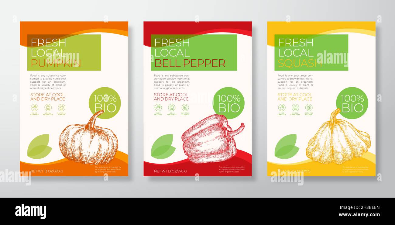 Fresh Local Vegetables Label Templates Set. Vector Packaging Design ...
