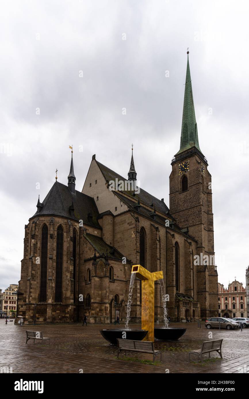 Plzen, Czech Republic - 24 September, 2021: view of the golden ...