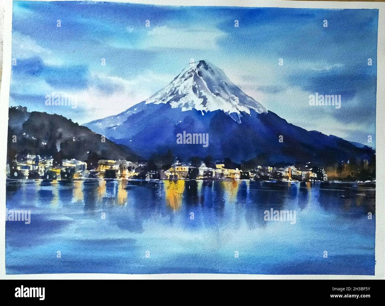 Fuji san mountain paint watercolor Stock Photo - Alamy