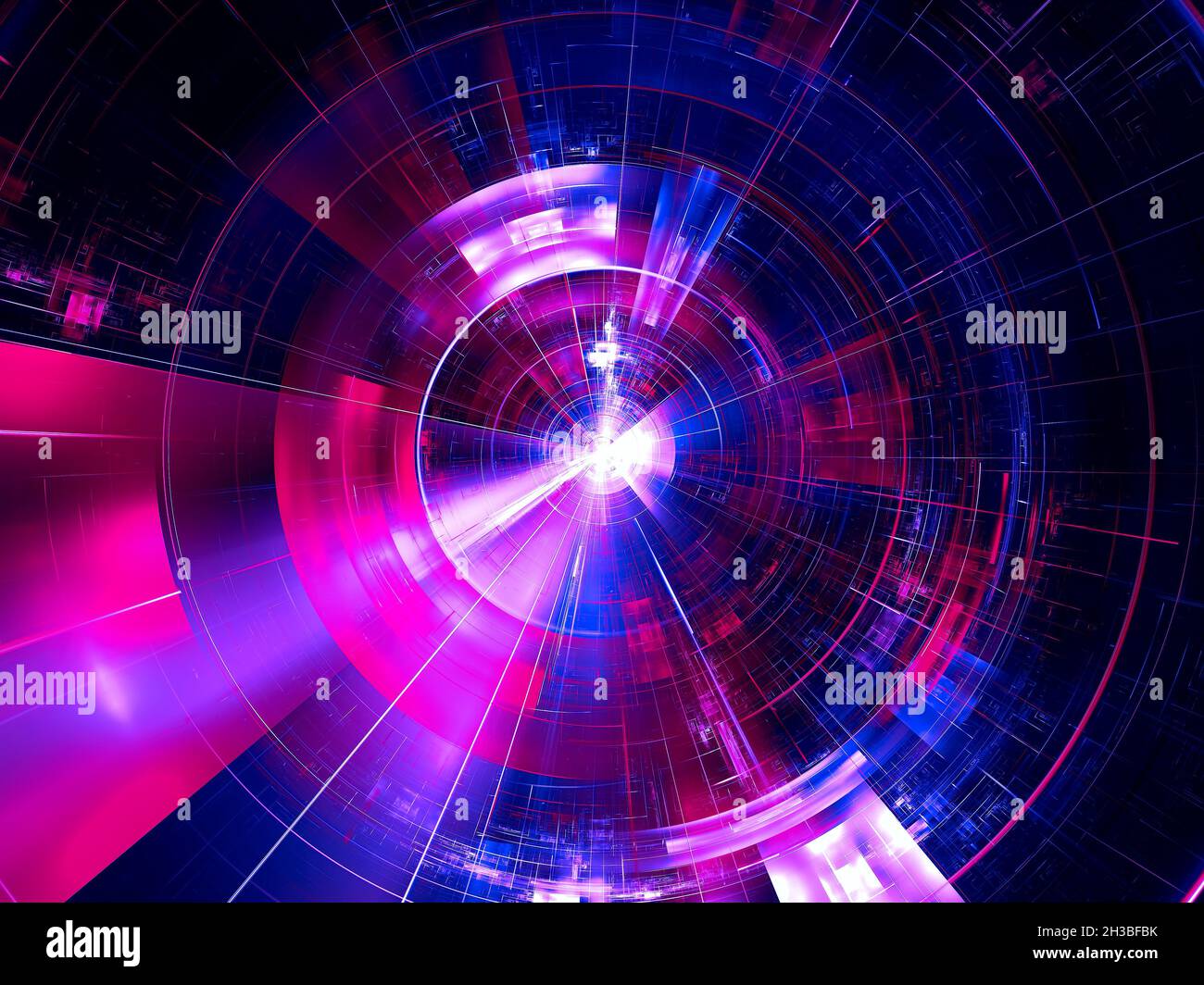Glowing disc with cells and rays of light - abstract 3d illustration ...