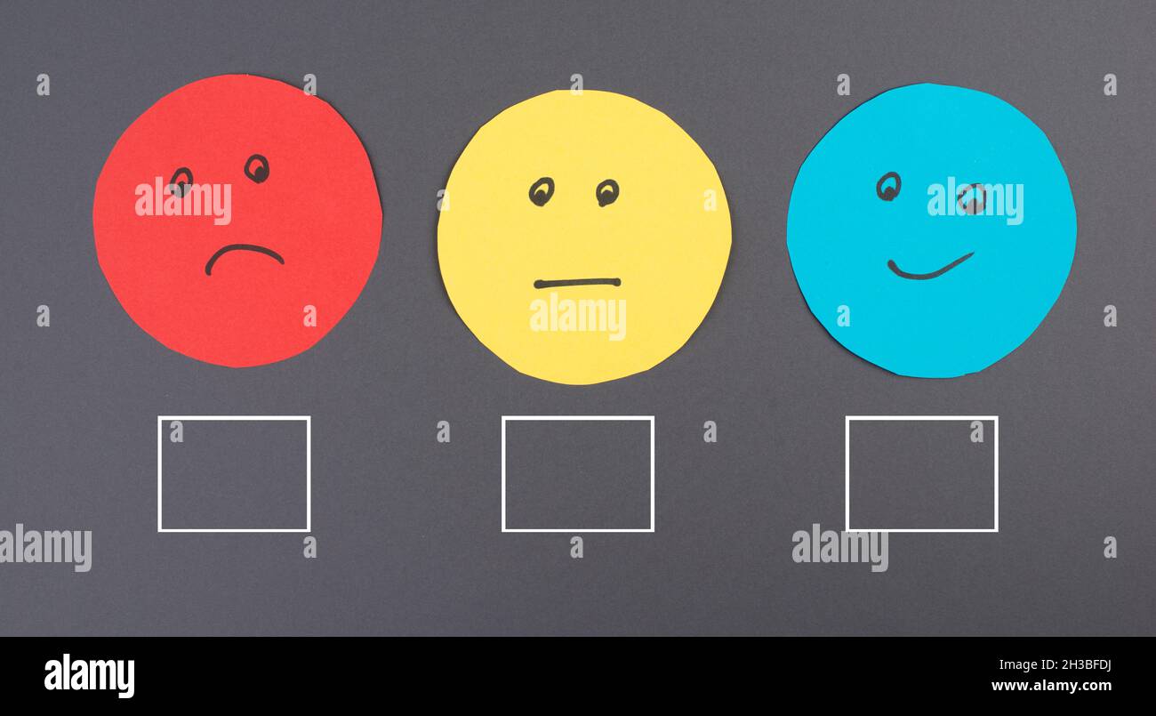 Faces with different emotions, sad, happy,business rating, empty check ...