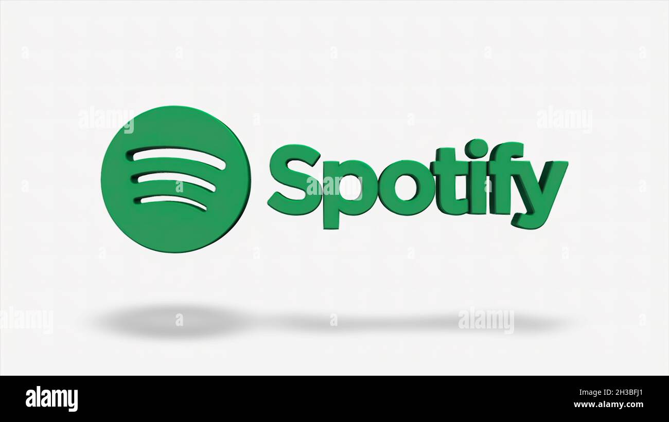 Animation with Spotify service logo. Animation. Inscription with ...