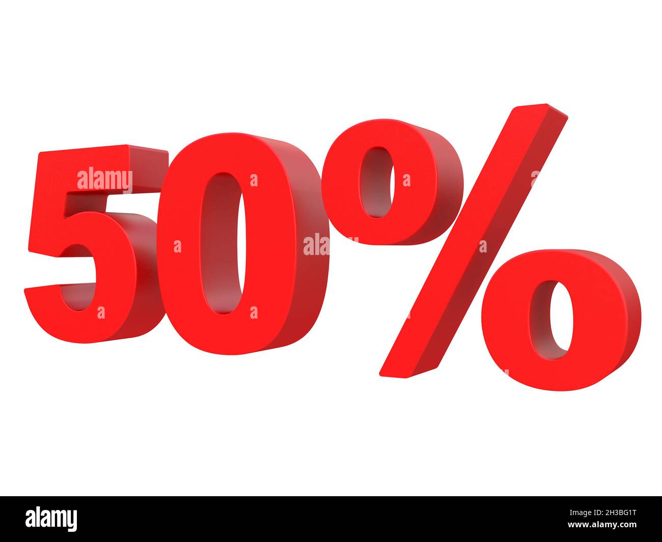 3D red 50 % isolated on a white background Stock Photo - Alamy
