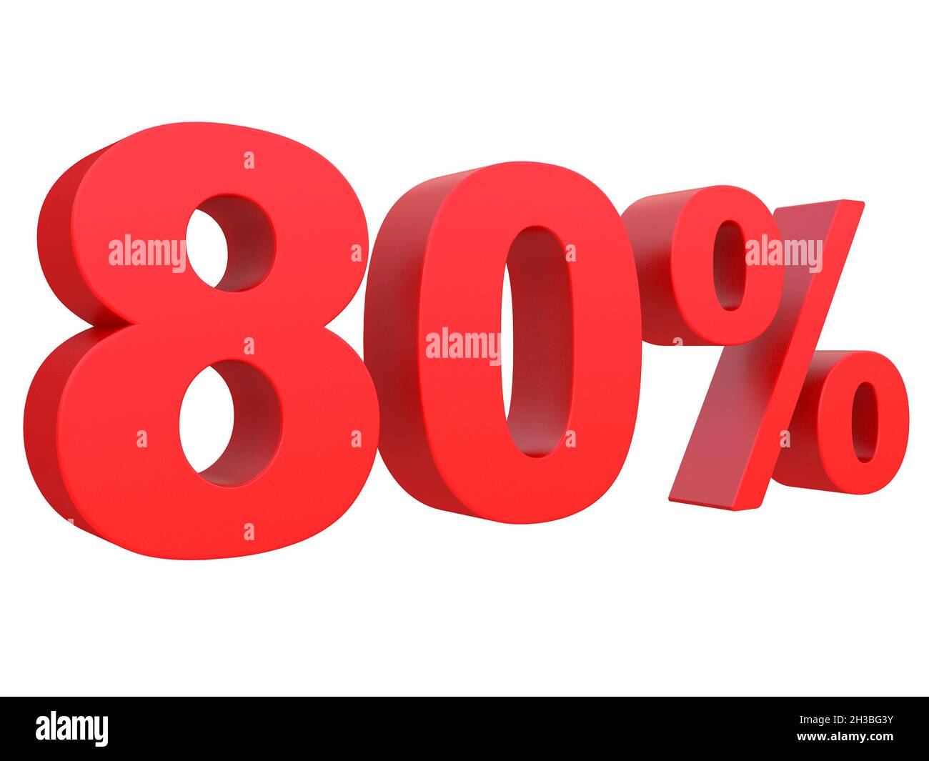 3D red 80 % isolated on a white background Stock Photo - Alamy