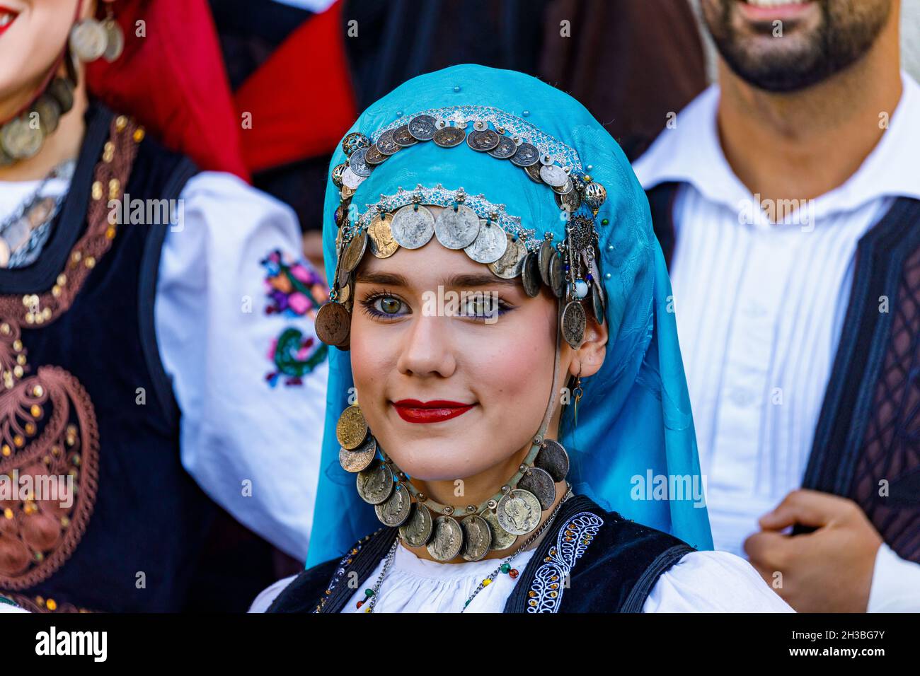 Romanian People in folkloric dress at the folkloric festival in Sibiu ...