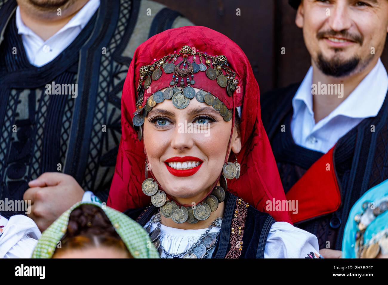 Romanian People in folkloric dress at the folkloric festival in Sibiu ...