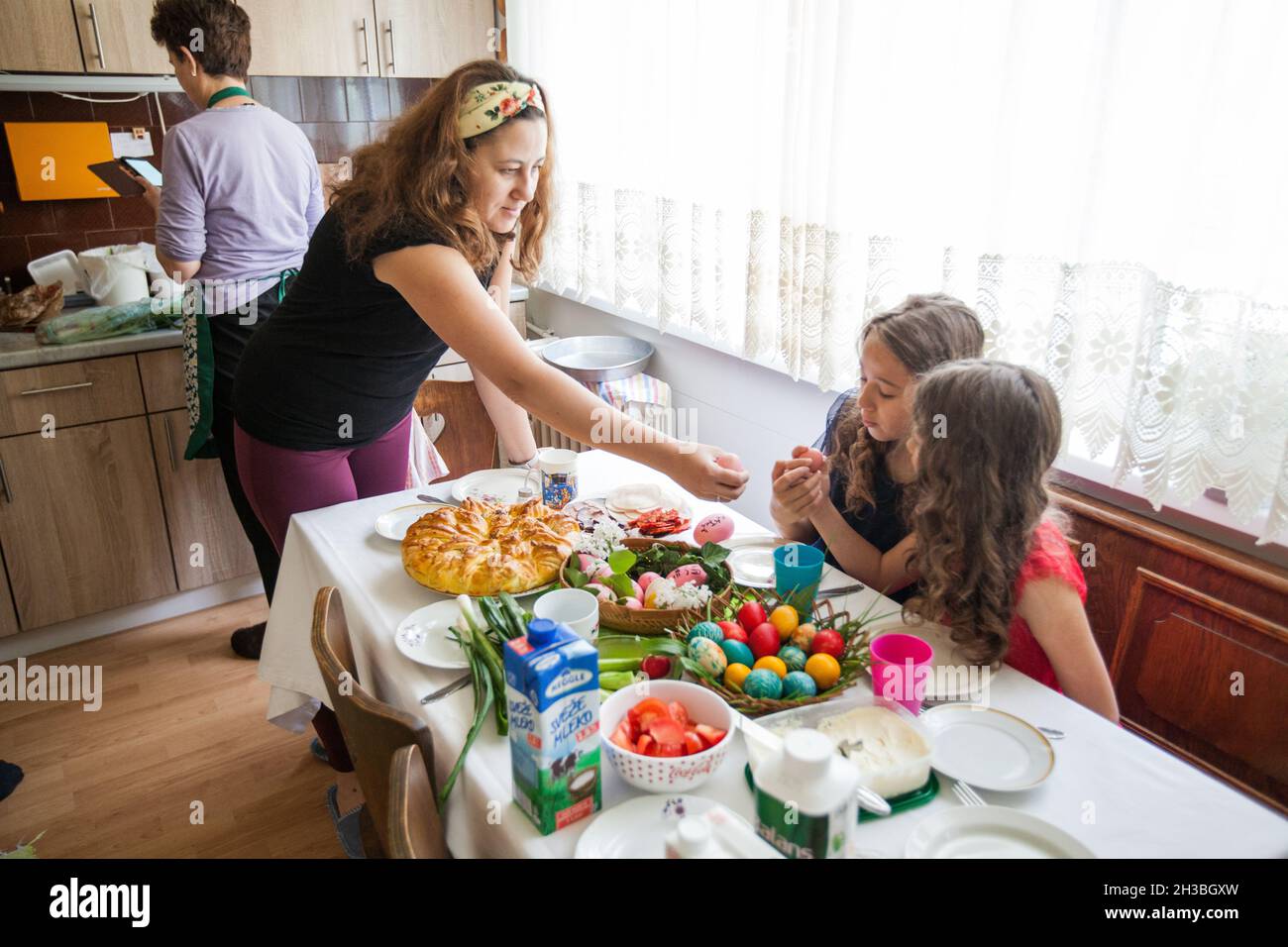 Traditional celebration of Orthodox Easter within the family, festive ...