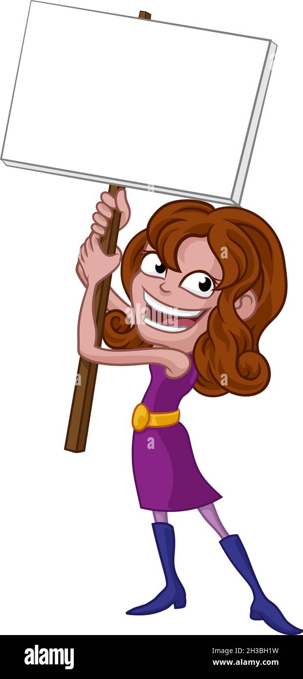 Cartoon Woman Holding Sign Board Stock Vector Image & Art - Alamy