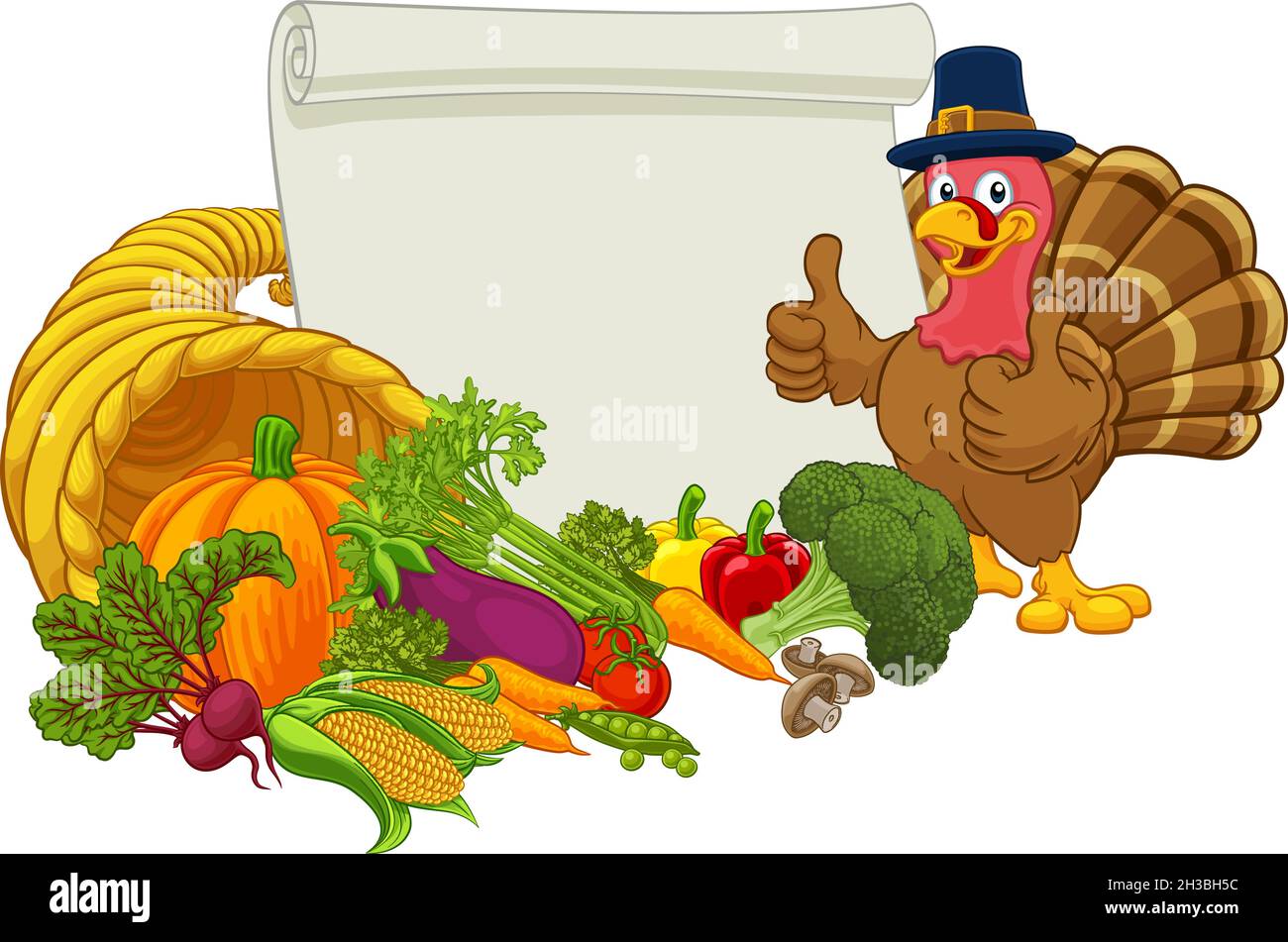 Turkey Cornucopia Thanksgiving Cartoon Scroll Stock Vector Image & Art ...