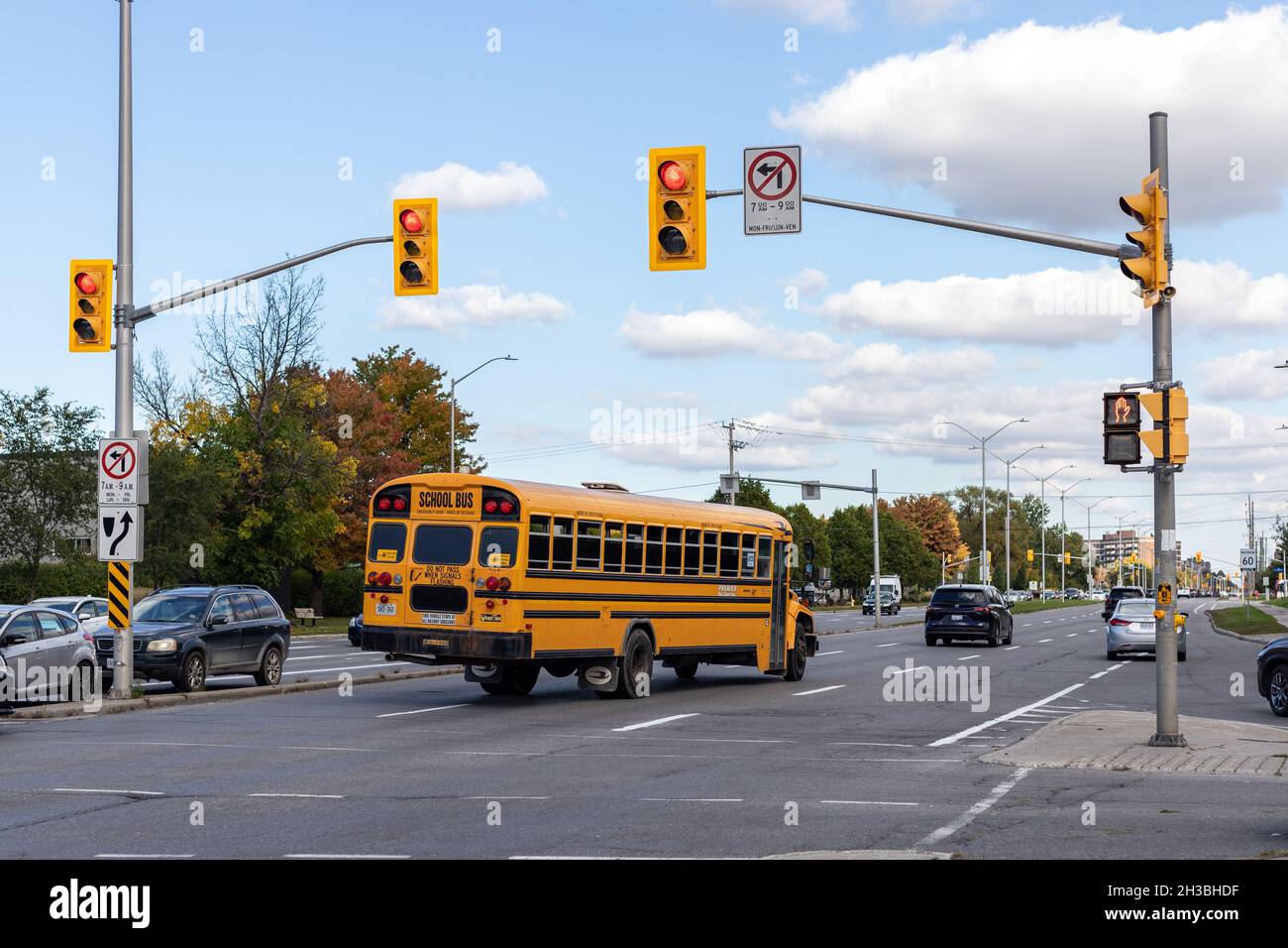 Ottawa, Canada- October 6, 2021: School bus on road in Ottawa passing ...