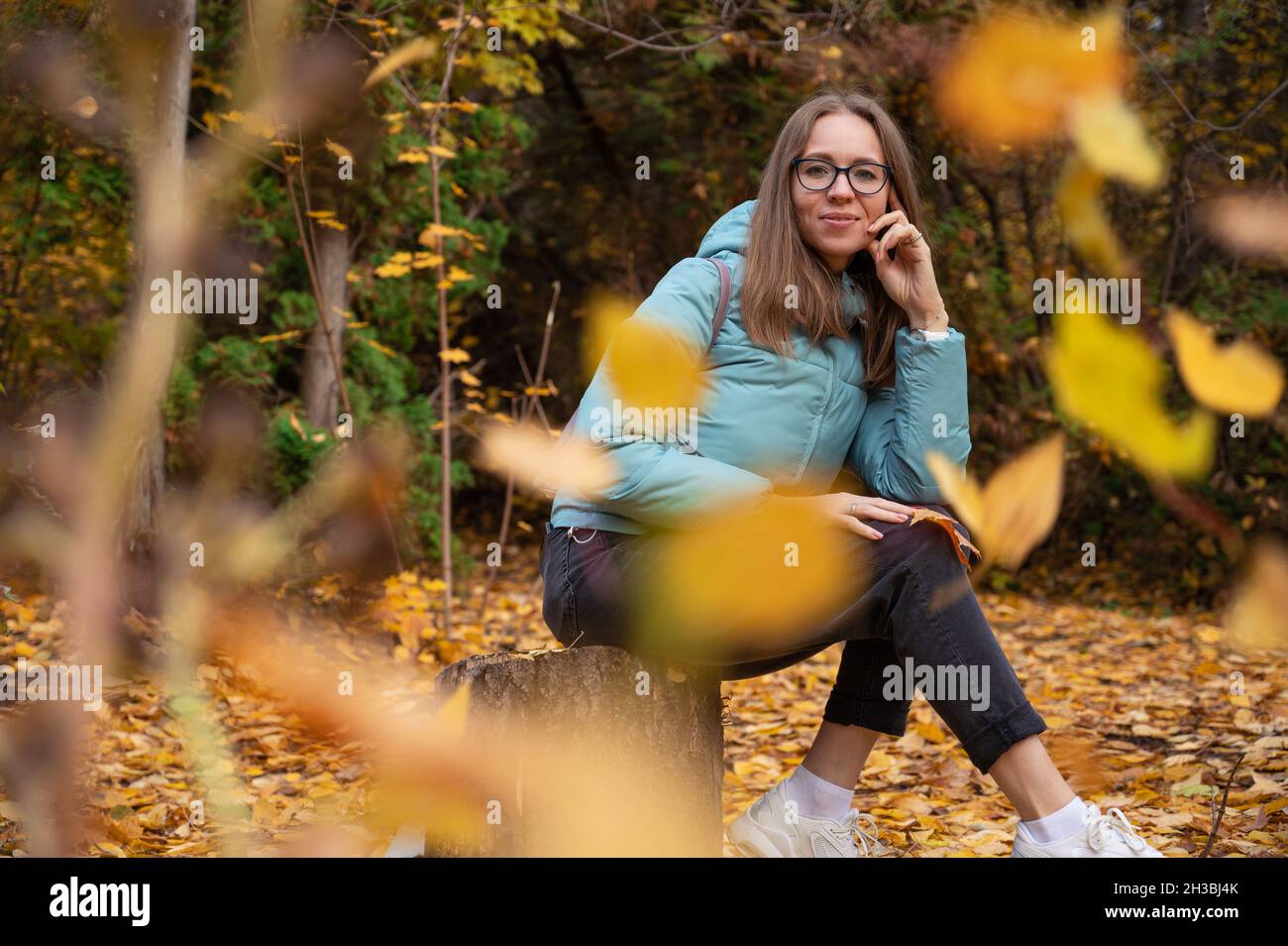 Autumn portrait of beautiful woman on fall nature background Stock ...