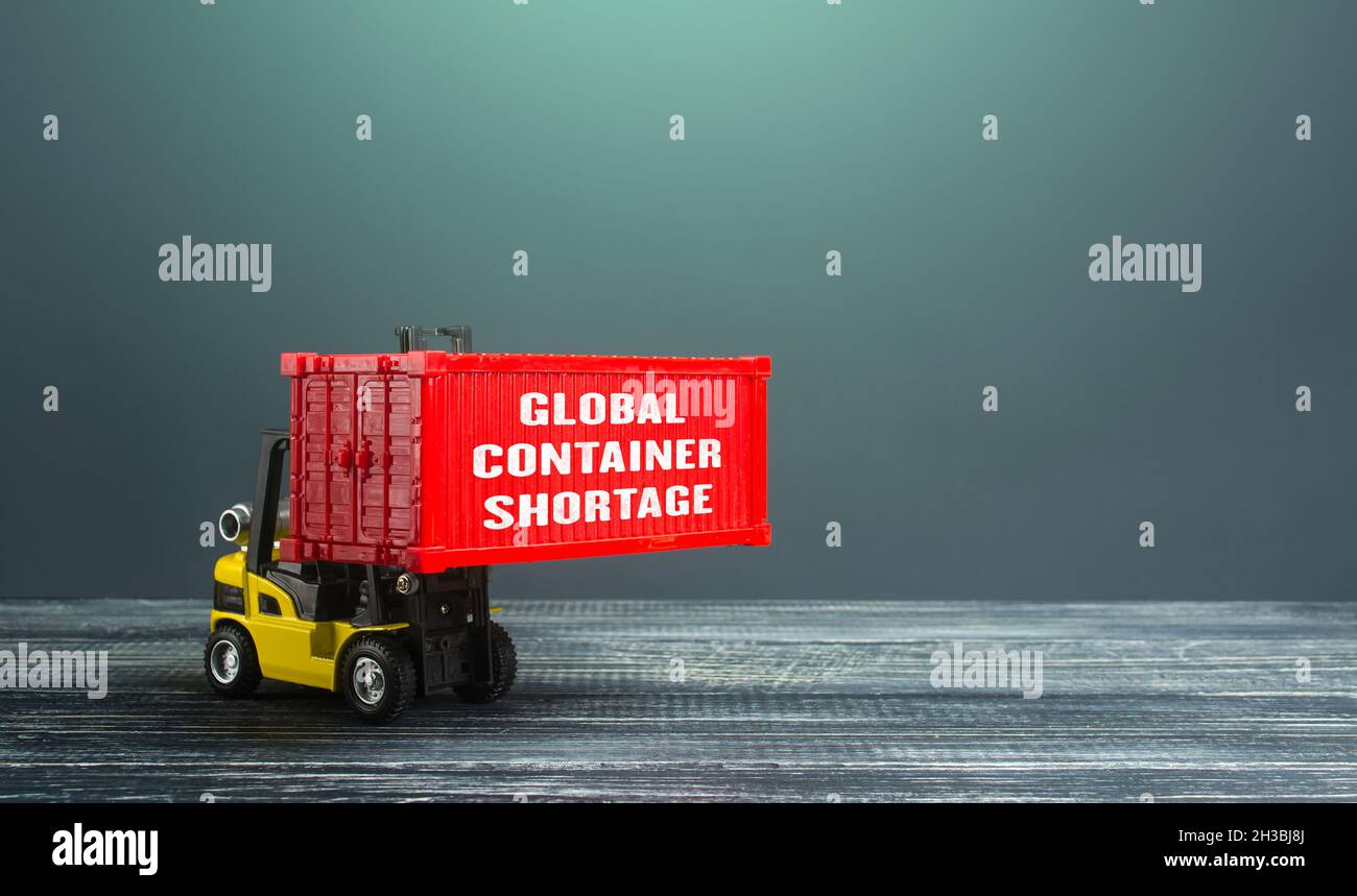 Global container shortage and a forklift. Problems of the international ...