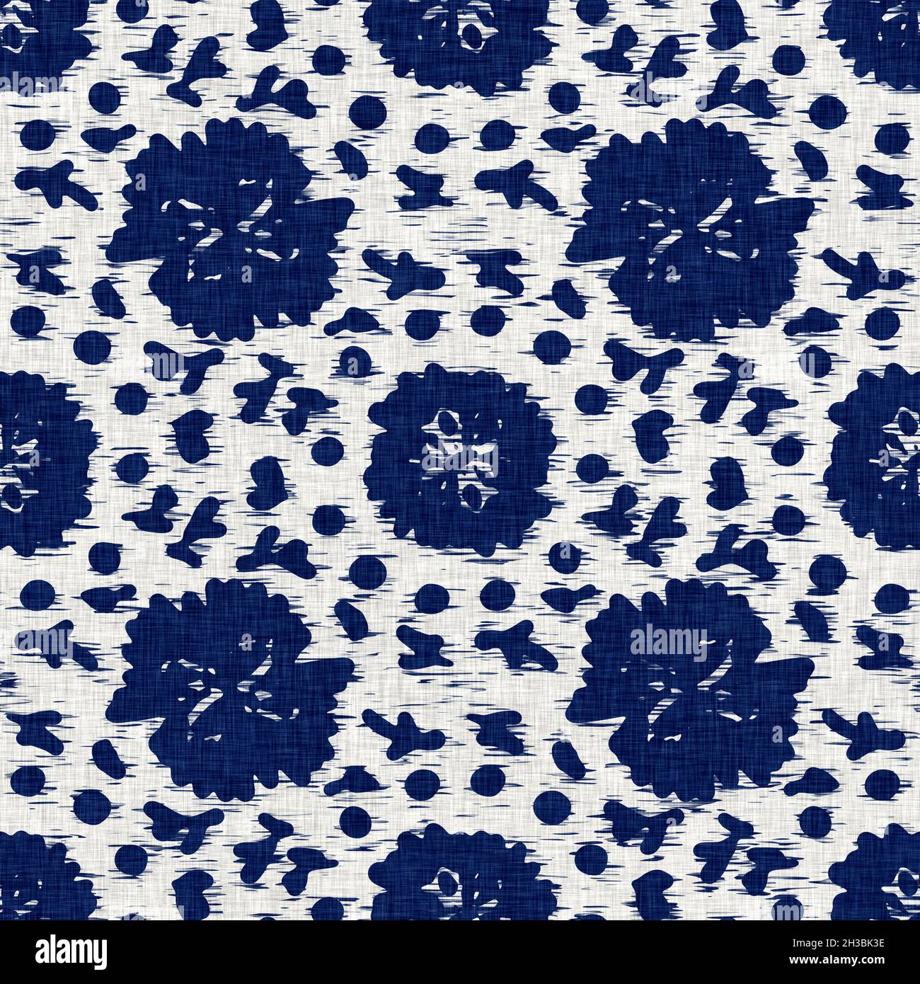 Indigo dyed fabric flower pattern texture. Seamless textile fashion ...