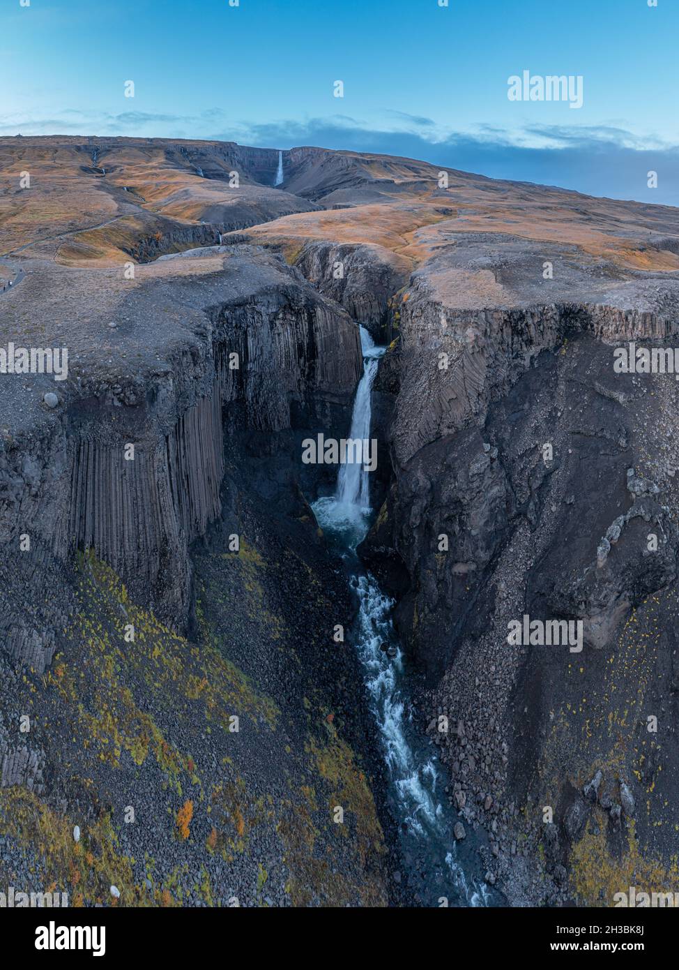 Litlanesfoss and Hengifoss waterfalls landscape in autumn aerial view, Iceland Stock Photo - Alamy