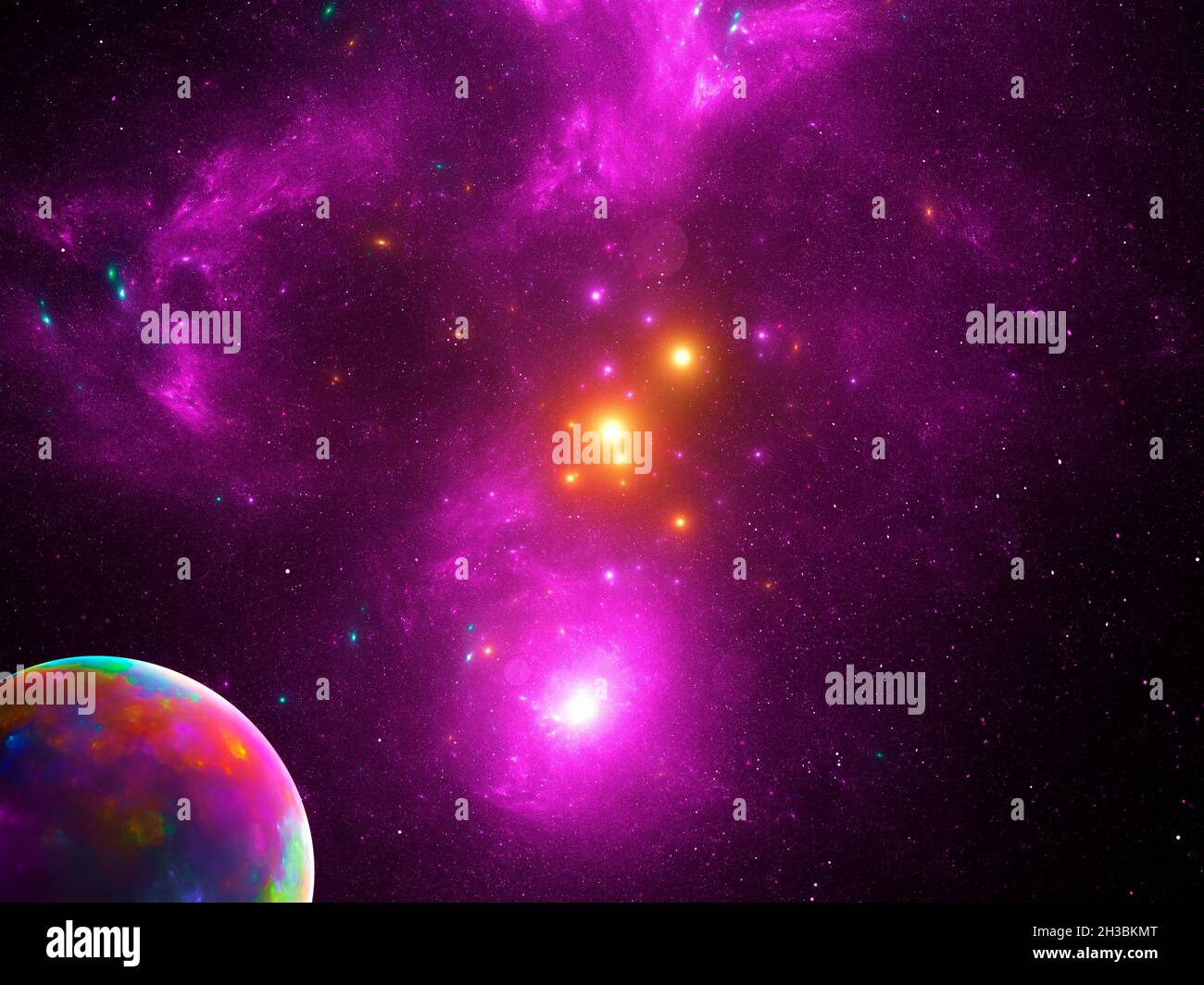 Planet and stars in outer space - abstract 3d illustration Stock Photo ...