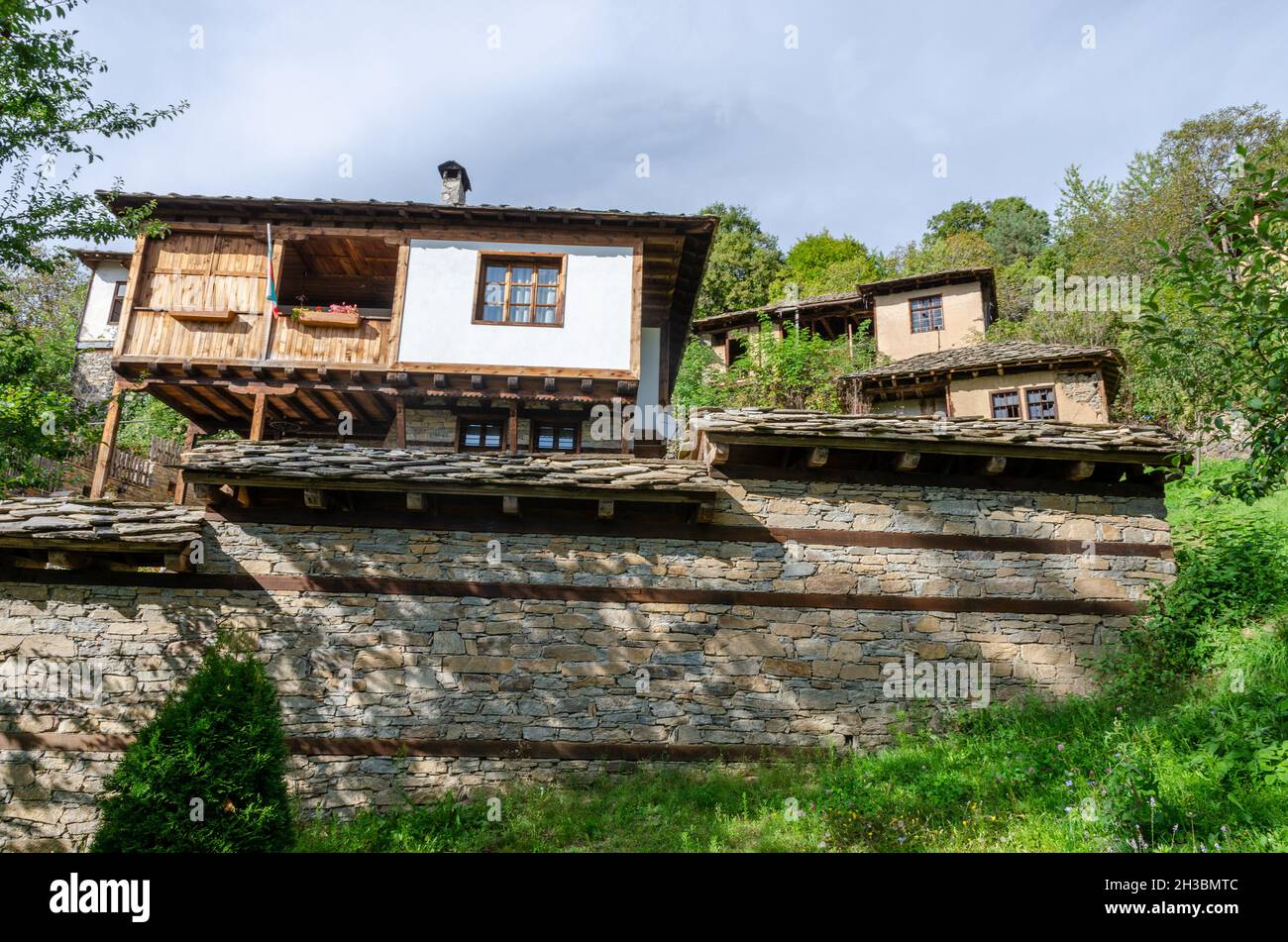 Old traditional houses in the Revival village of Leshten, Bulgaria. Old ...