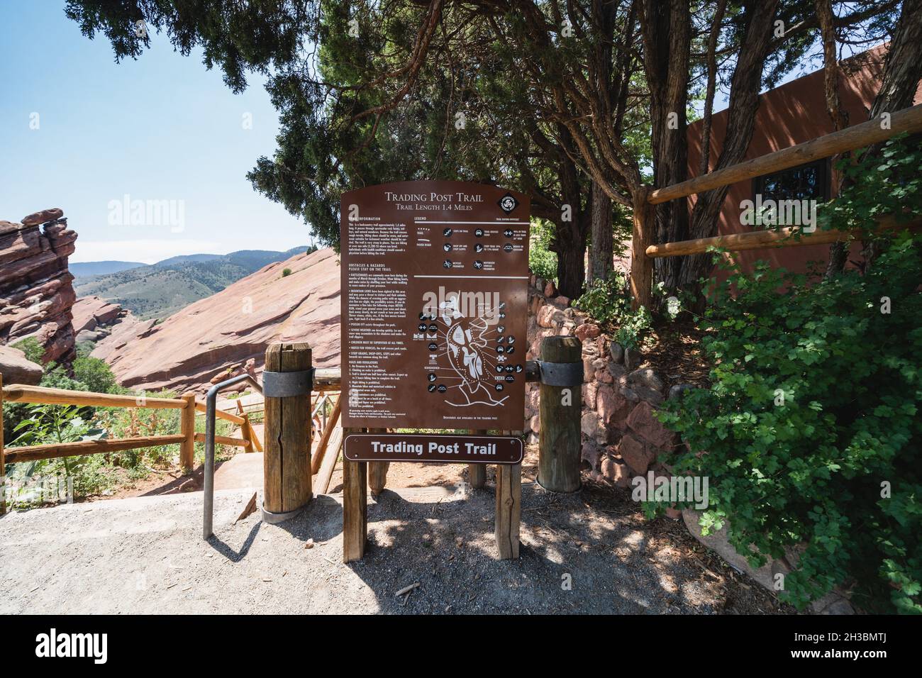 Colorado, USA - July 30, 2021: Trading Post trailhead sign at the Red ...
