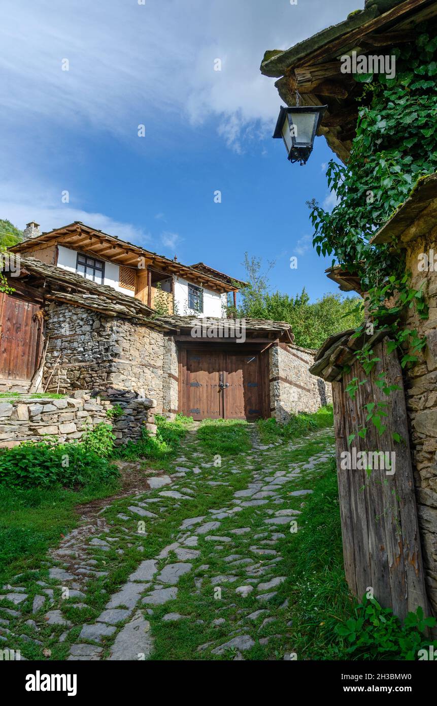 Old traditional houses in the Revival village of Leshten, Bulgaria. Old ...