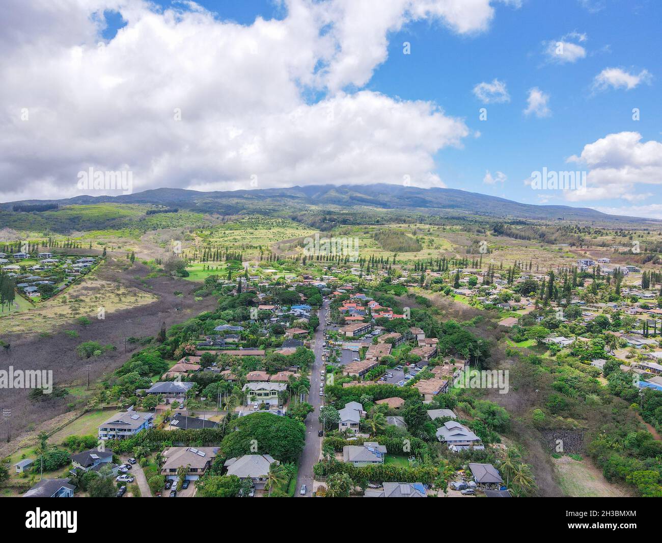 Aerial view of mountain landscape and small village in the west coast ...