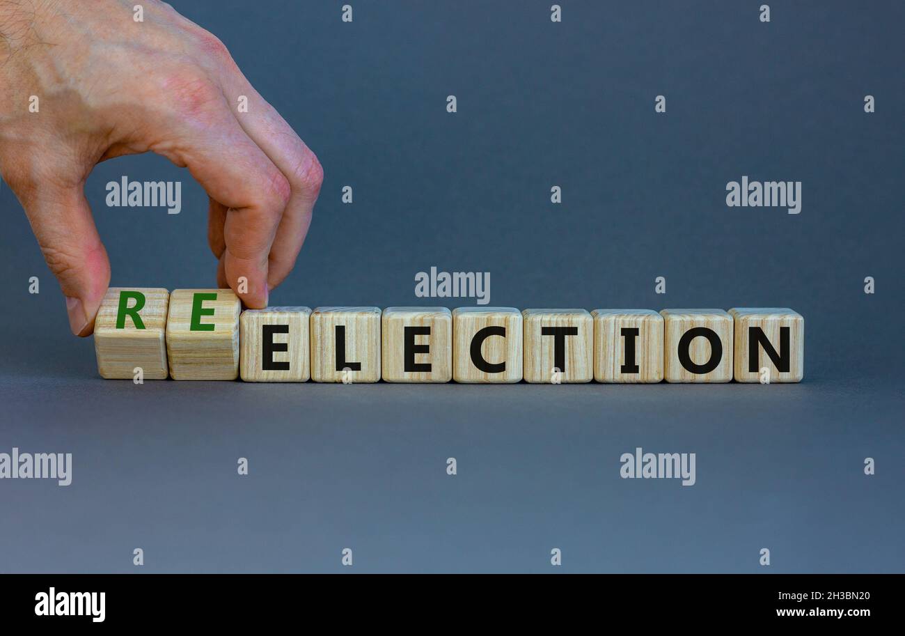 Election or reelection symbol. Wooden cubes with words 'Election ...