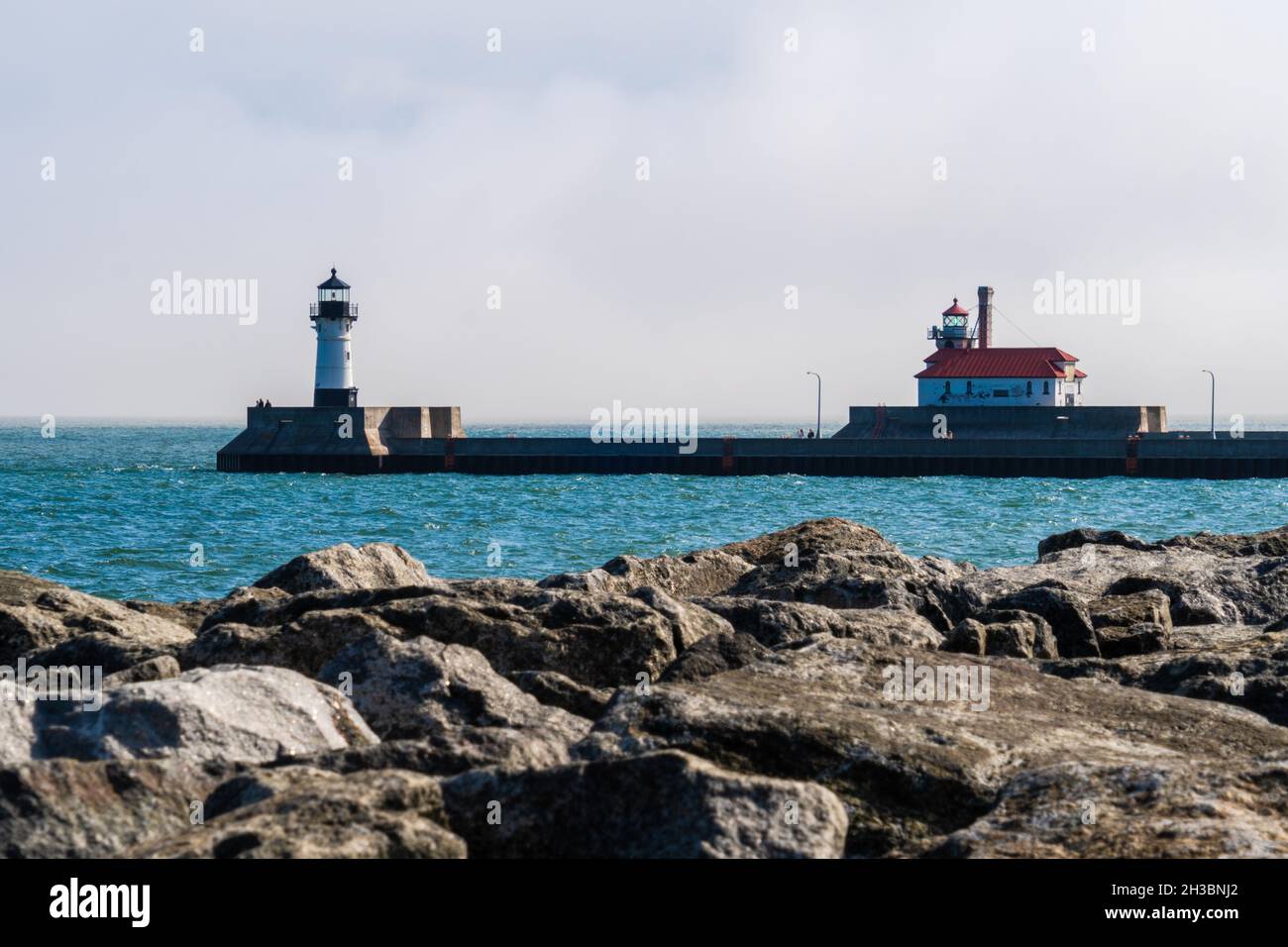 Two Duluth Minnesota lighthouses - North and South Breakwater, in Canal ...