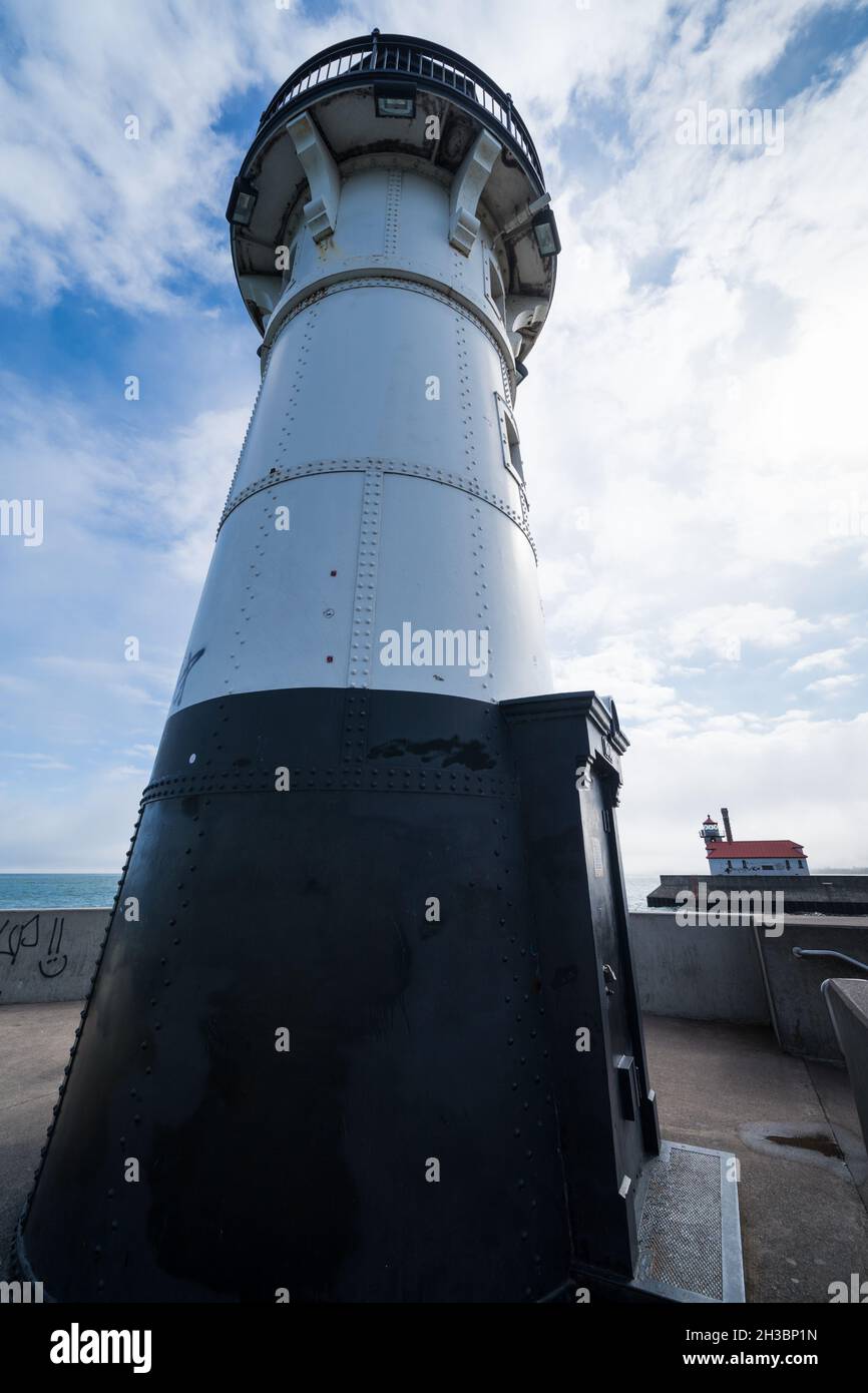 The two Duluth Harbor Breakwater Lighthouses (North and South) in Canal ...