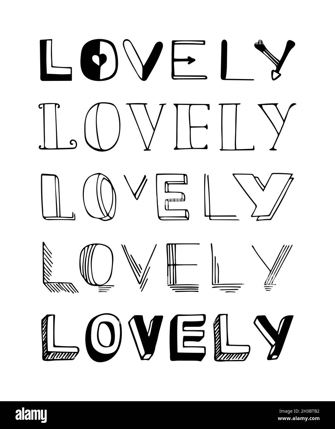 Vector illustration lettering on the theme of Lovely for Valentines day ...