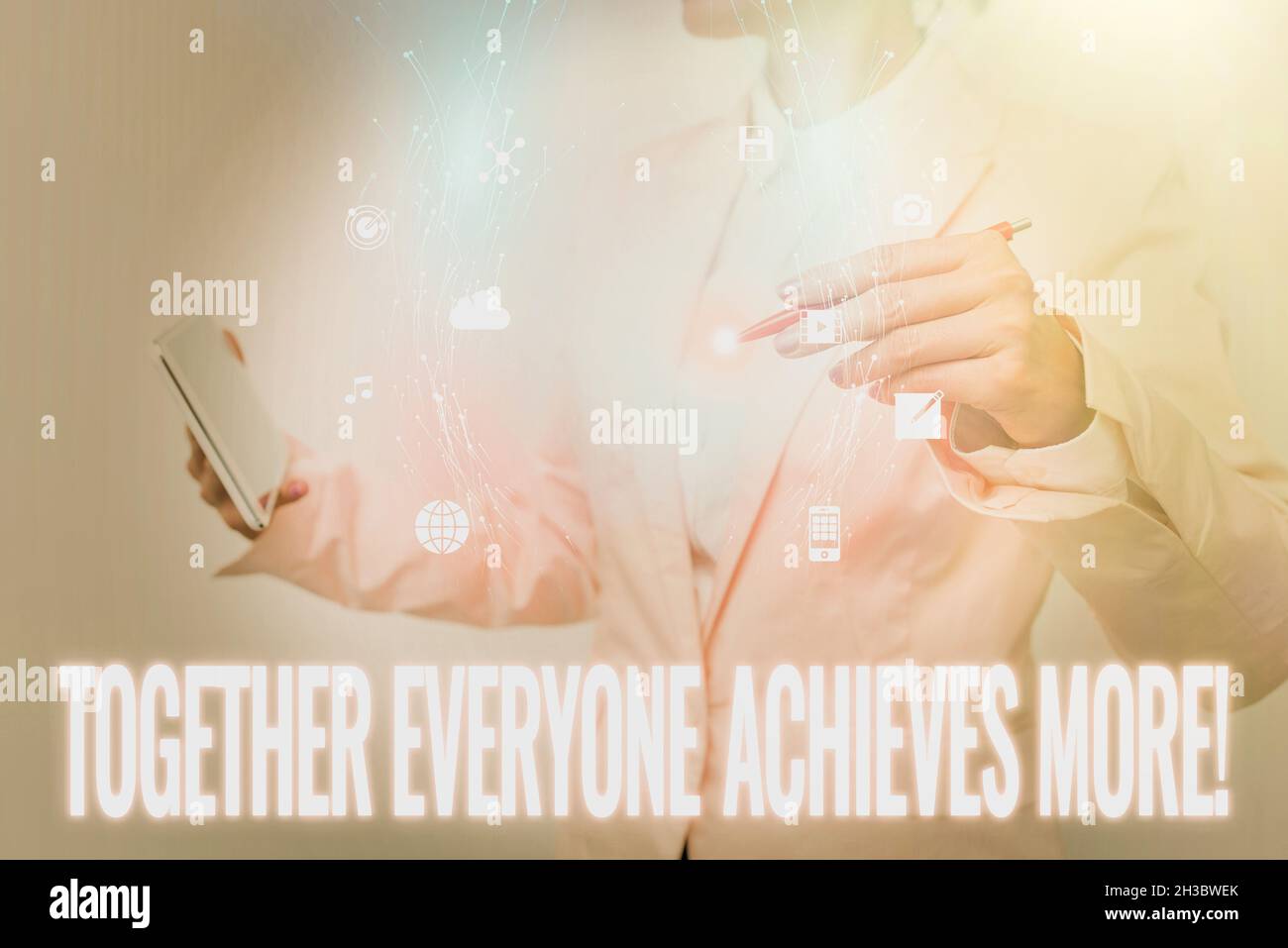 Hand writing sign Together Everyone Achieves More. Internet Concept ...