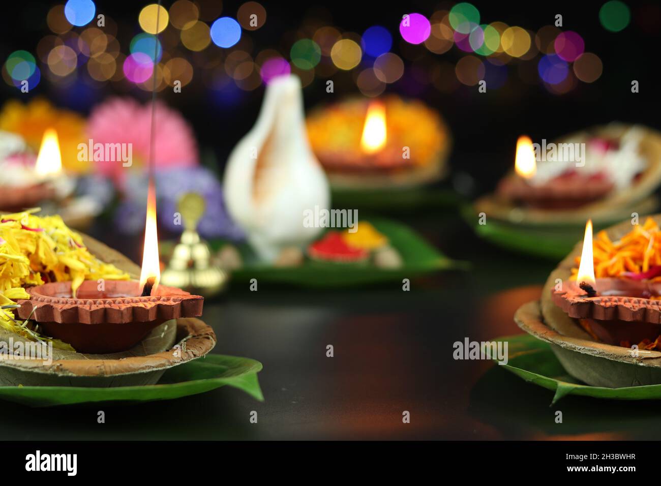 Diya Or Deep Lit In Leaf bowls On Called Patravali or Pattal Dona ...