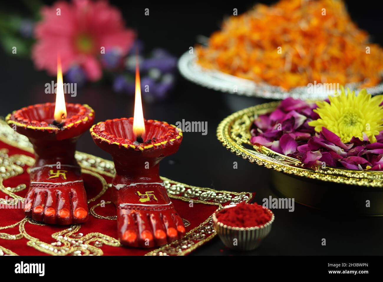 Clay Lamp Known As Diya, Deep, Diyo, Deepa Or Deepam WIth Goddess Feet ...