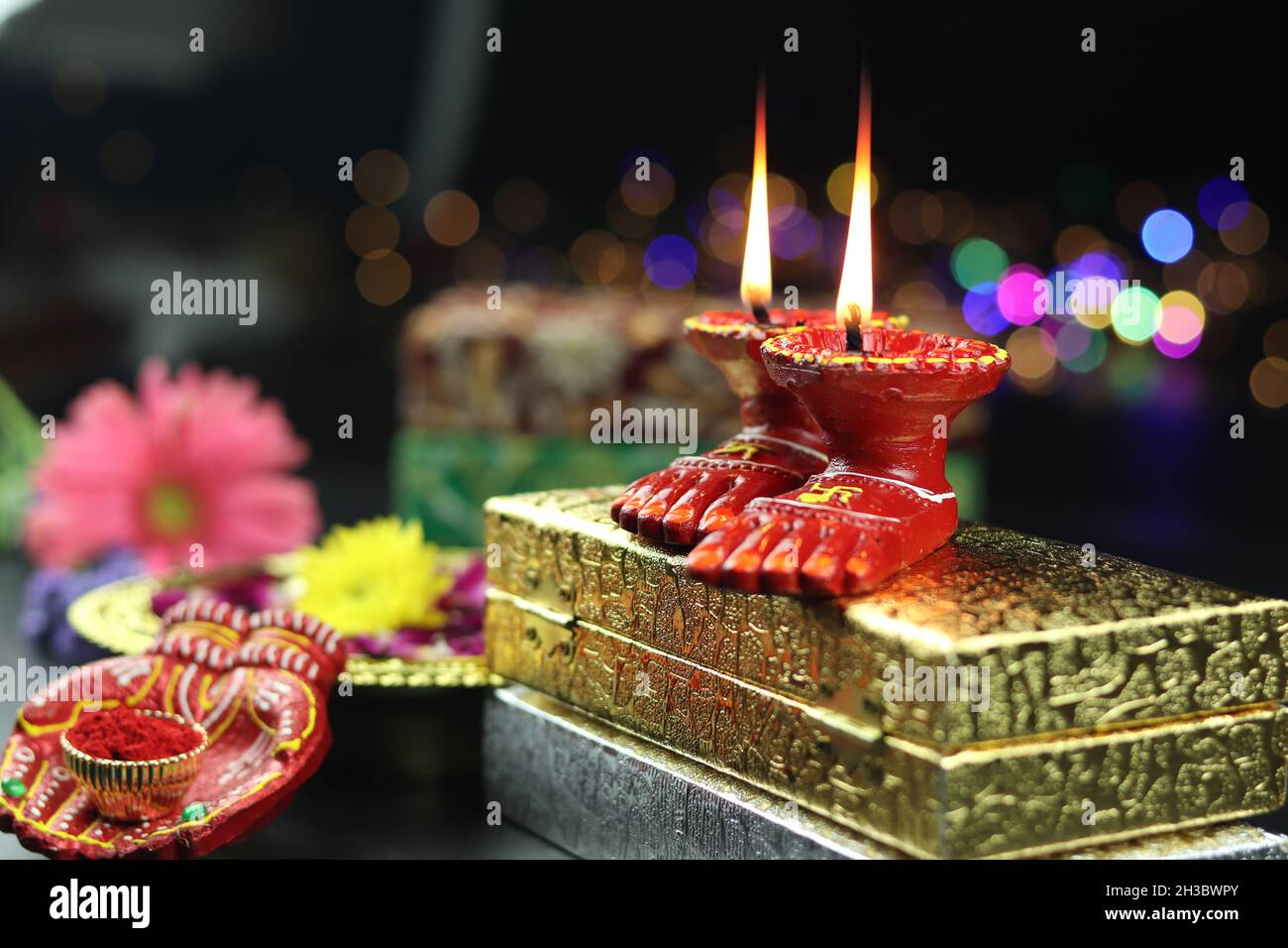 Clay Lamp Known As Diya, Deep, Diyo, Deepa Or Deepam WIth Goddess Feet ...