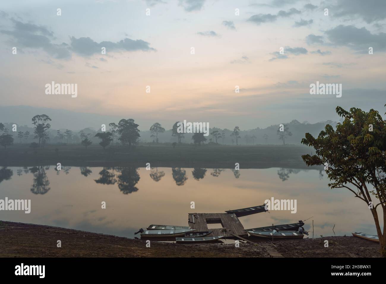 Boat on the river. Morning on the Amazon river Stock Photo - Alamy