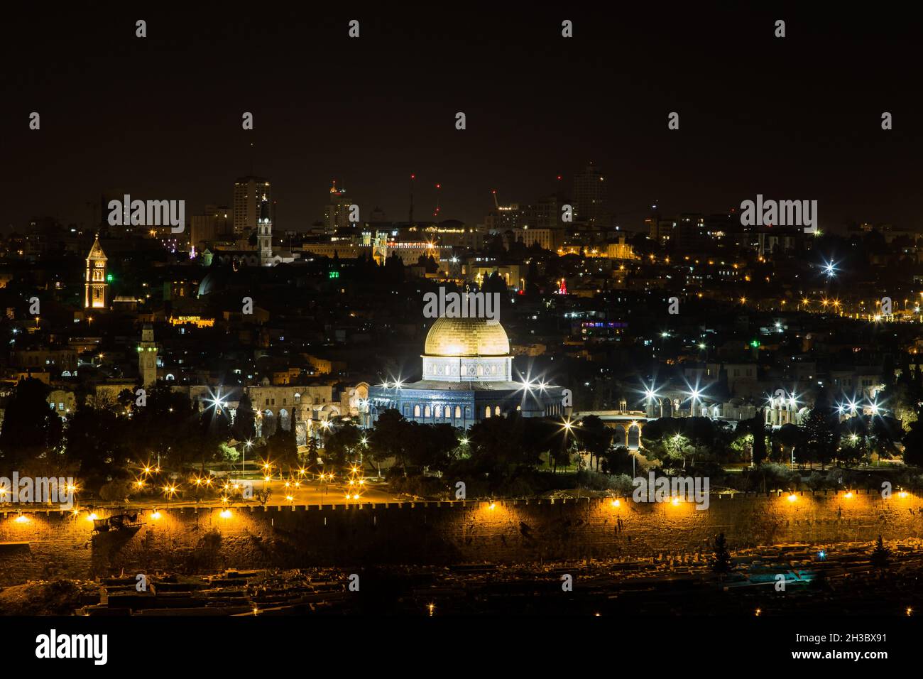 Dome of the Rock Mosque in Jerusalem at night. Night view from the ...