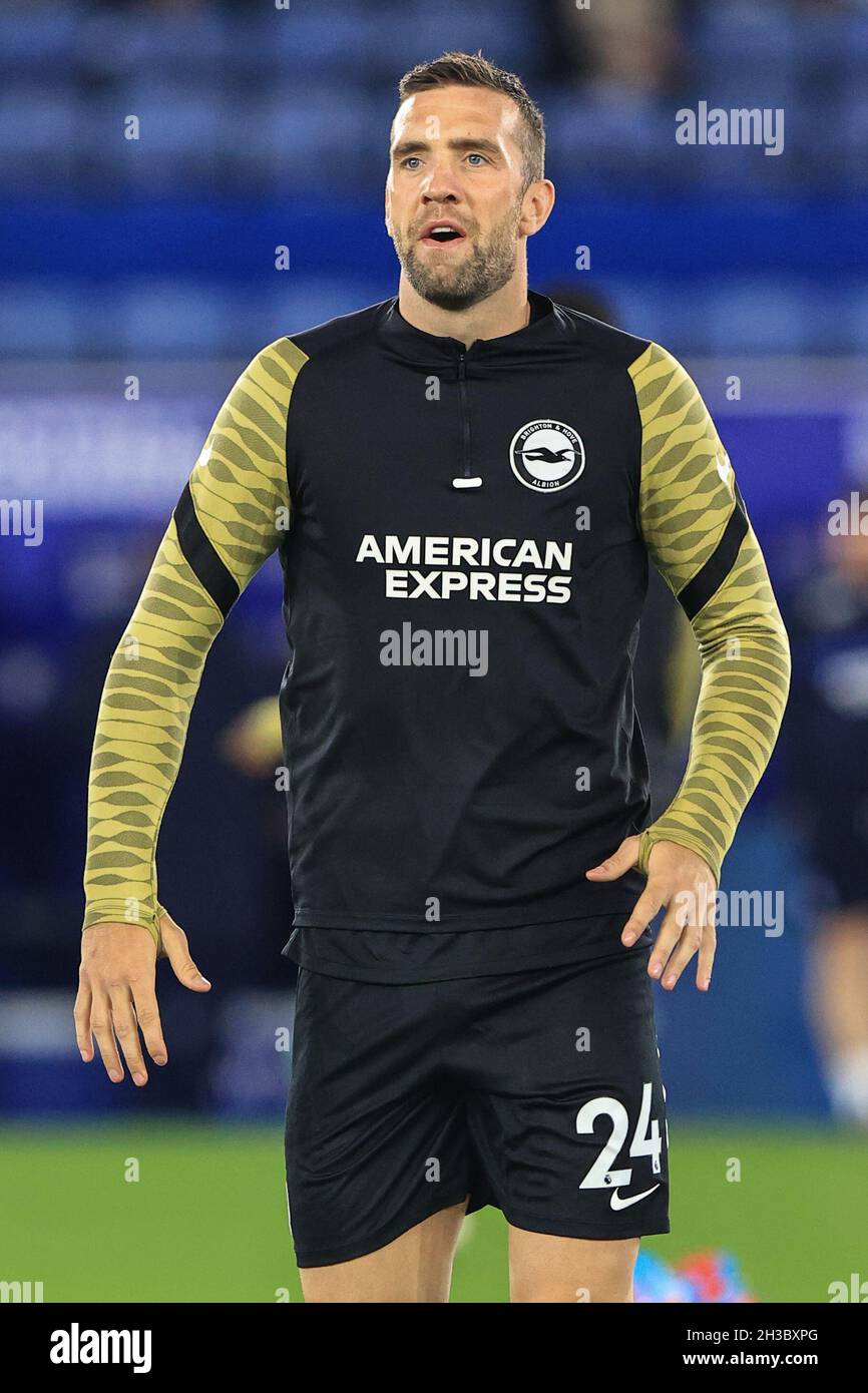 Shane Duffy #24 of Brighton & Hove Albion during the pre-game warmup ...