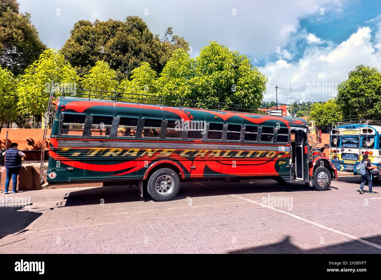 Traditional chicken bus, Antigua, Guatemala Stock Photo - Alamy