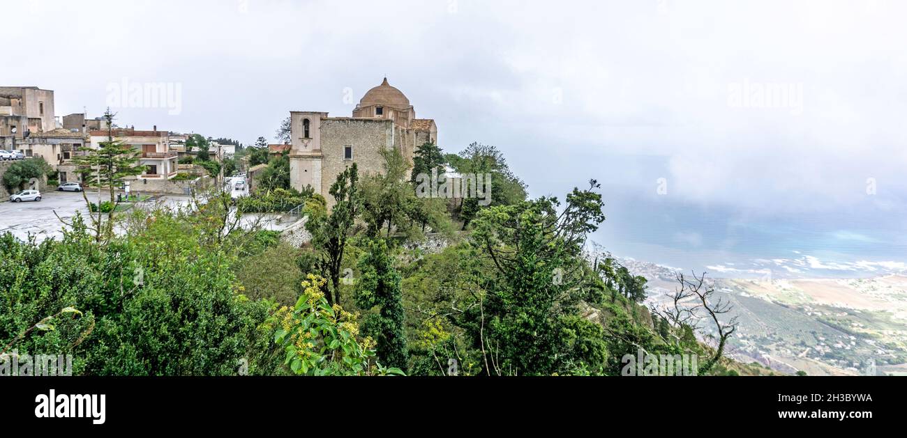 The historic town of Erice in Sicily Italy. Perched atop Mount Erice at ...