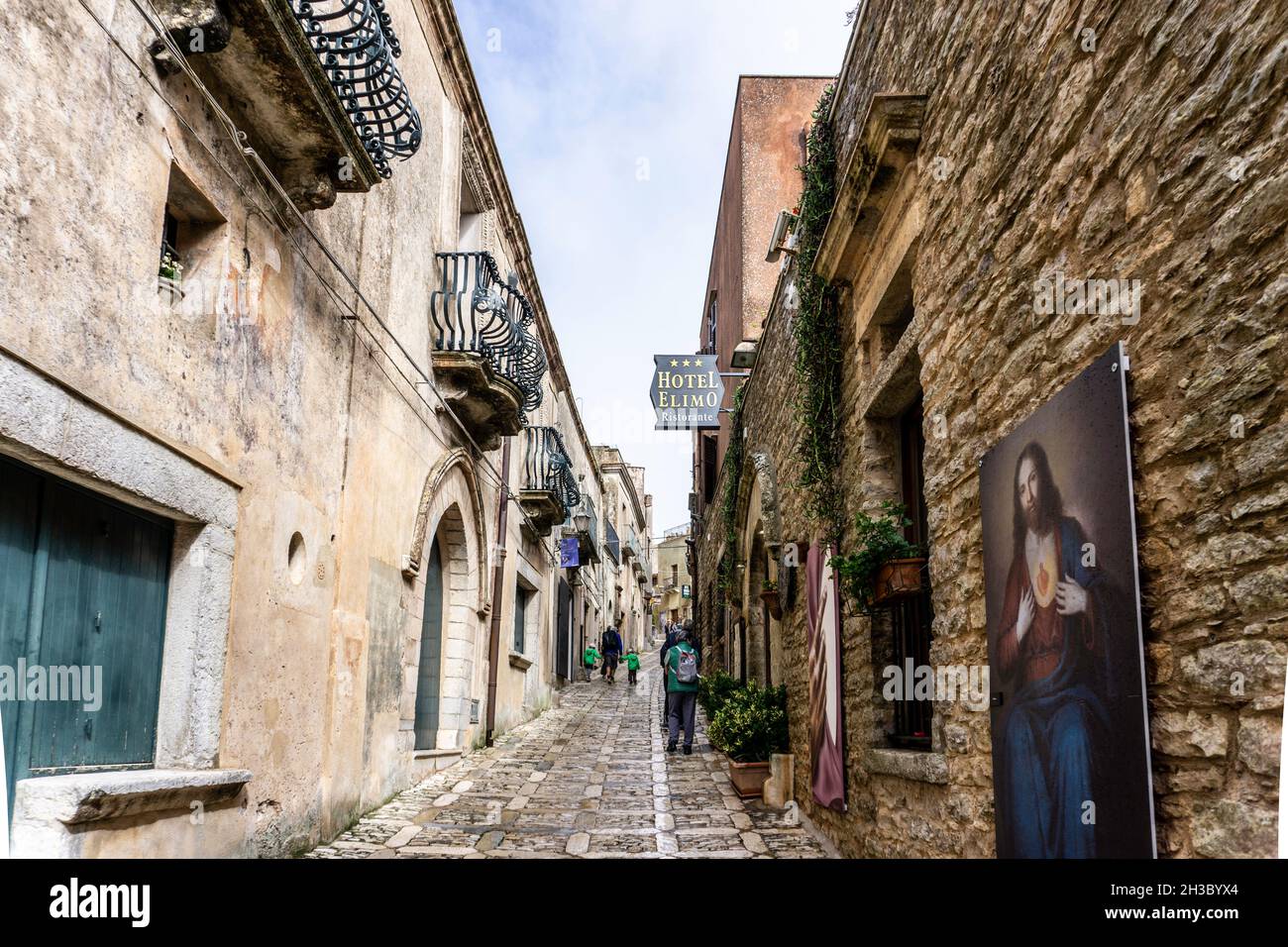The narrow cobblestoned streets of Erice in Sicily, Italy Stock Photo ...