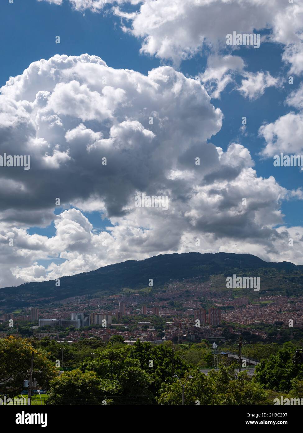 Aerial View of the City of Medellin Surrounded by Mountains, many ...