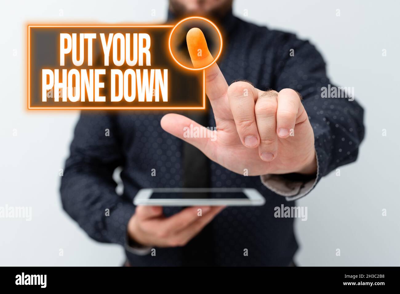 Hand writing sign Put Your Phone Down. Business idea end telephone ...