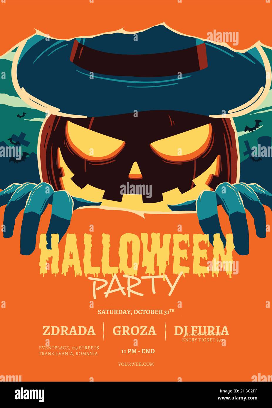 hand drawn halloween party poster template design vector illustration ...