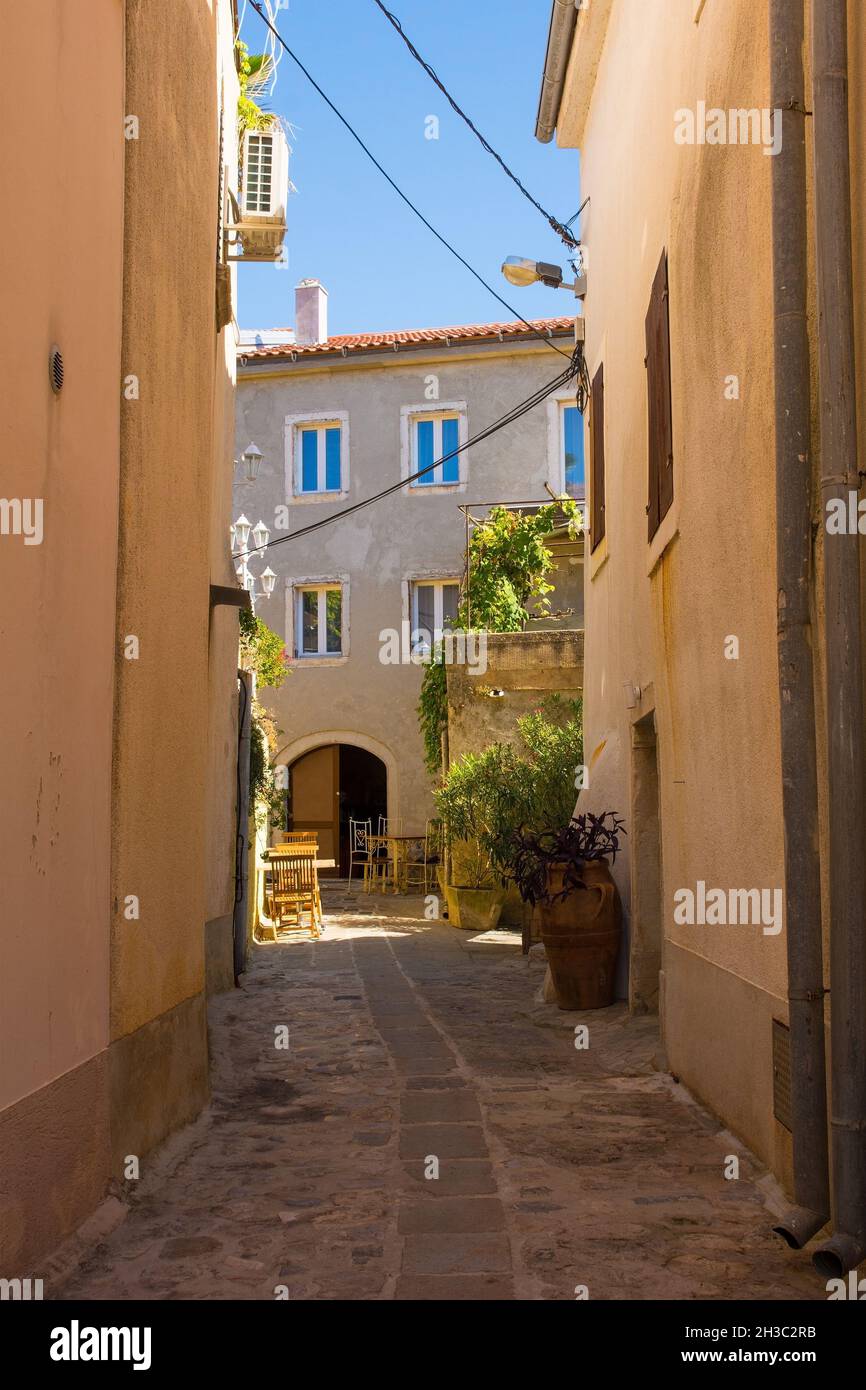 Houses in a quiet residential street in the historic medieval centre of ...