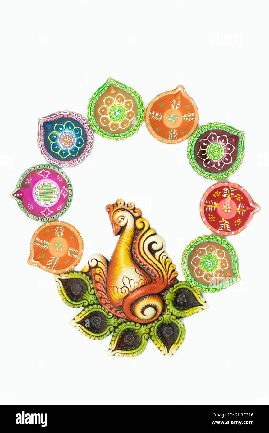 Decorative Multicolor Diya, Deep Or Dia Arranged As Peacock With Open ...
