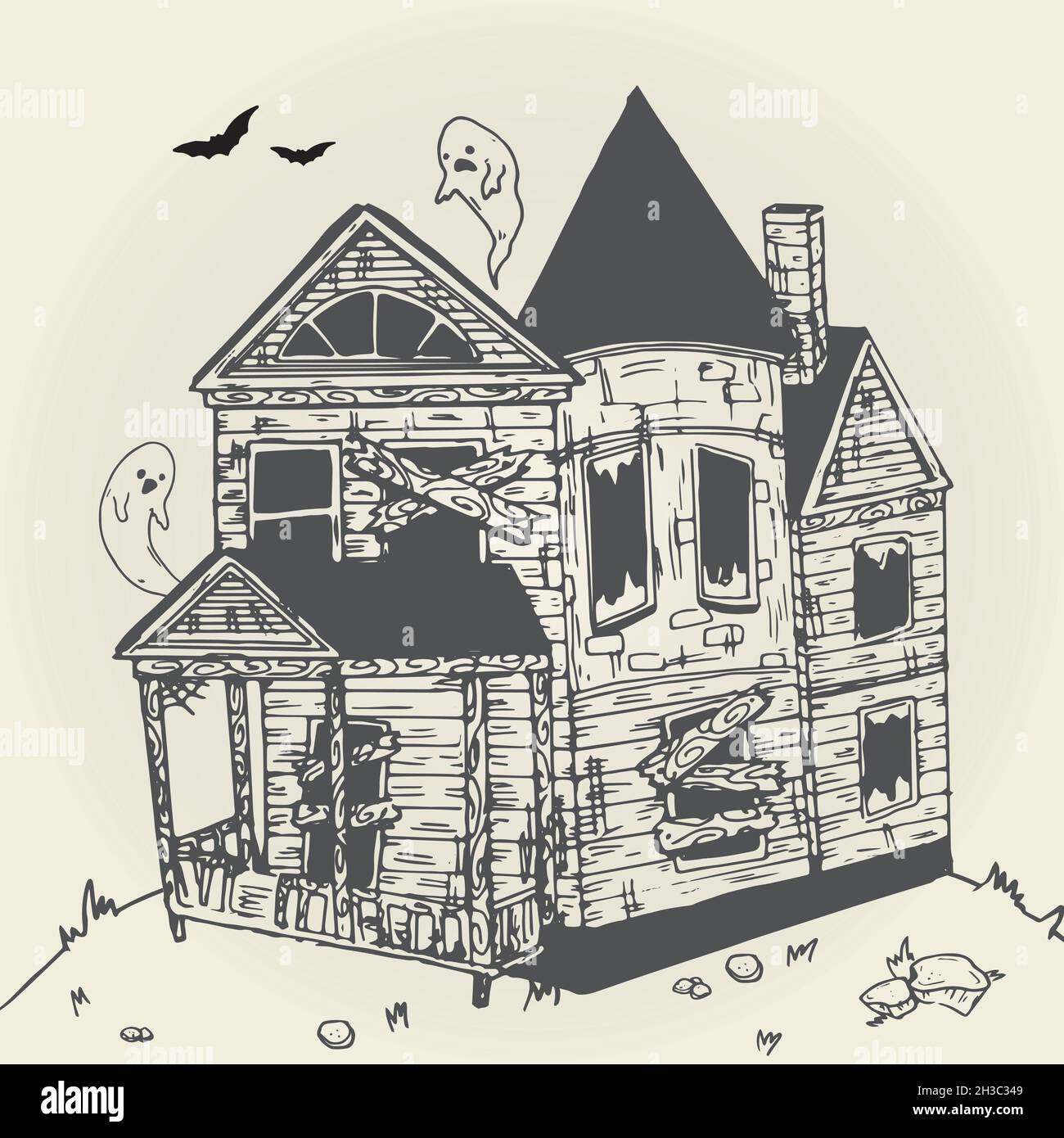 drawn halloween house design vector illustration Stock Vector Image ...