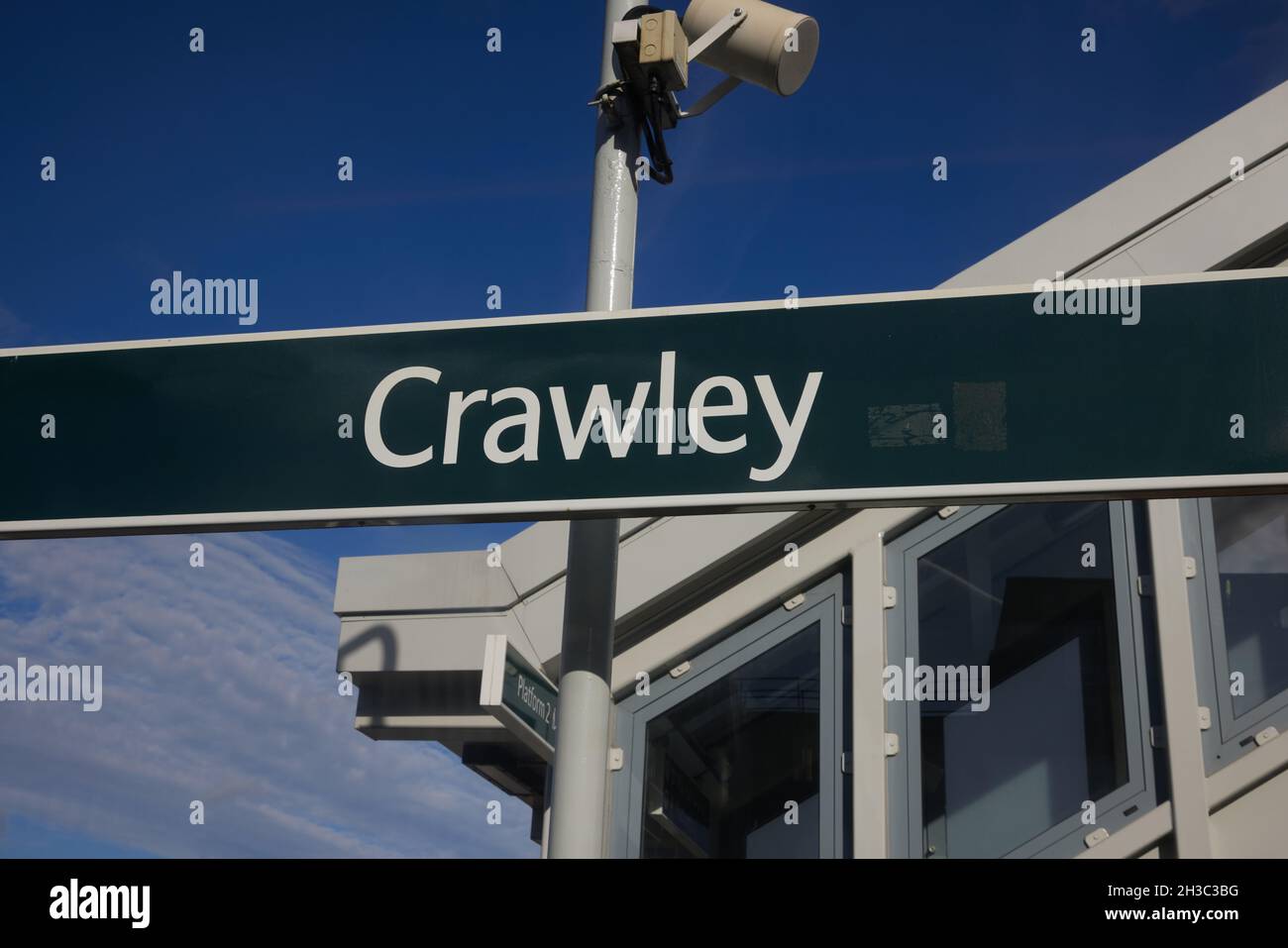 Sign of Crawley railway station Stock Photo - Alamy
