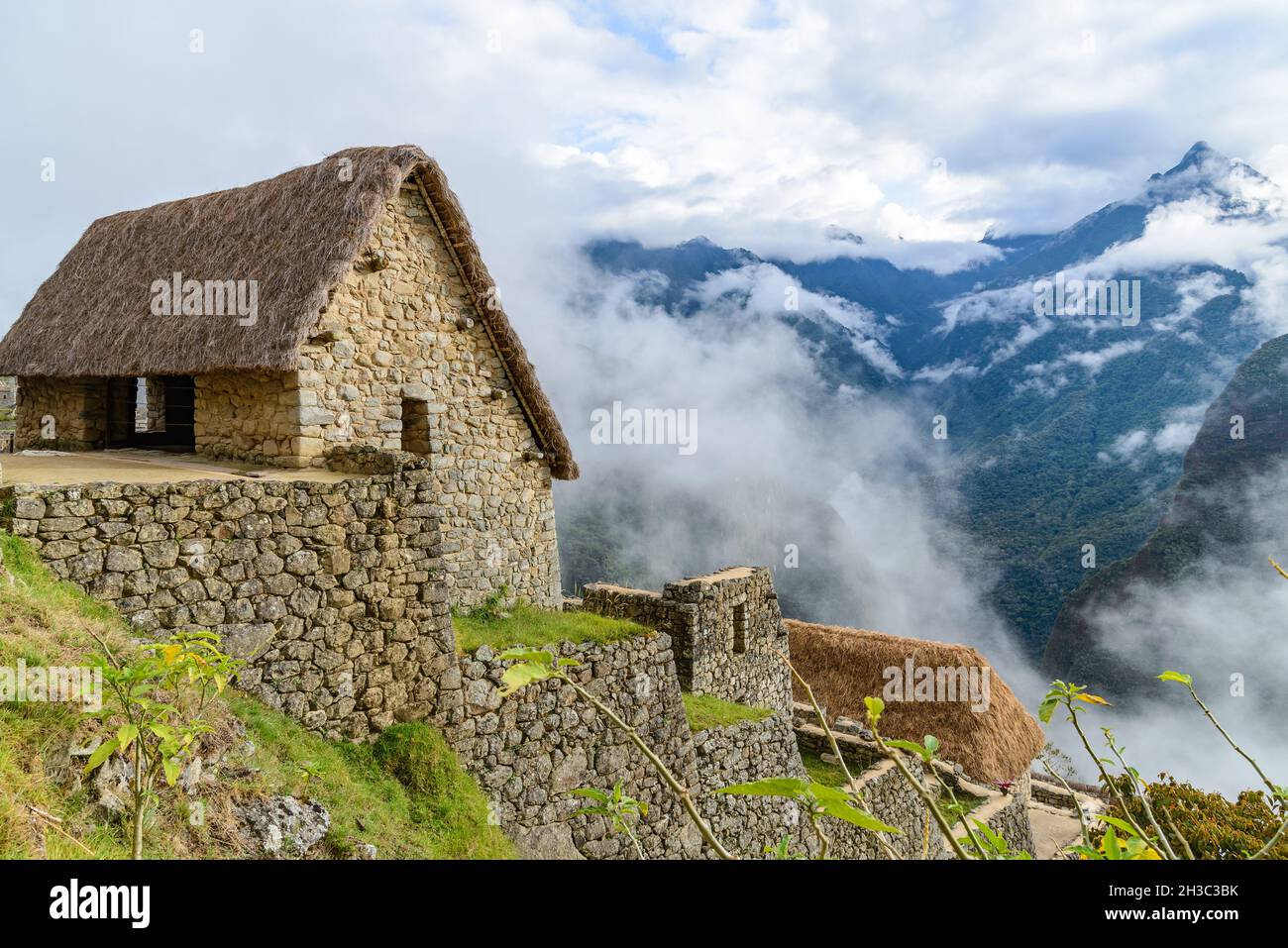 The Guard house standing near the entrance to Machu Picchu, Cuzco, Peru ...
