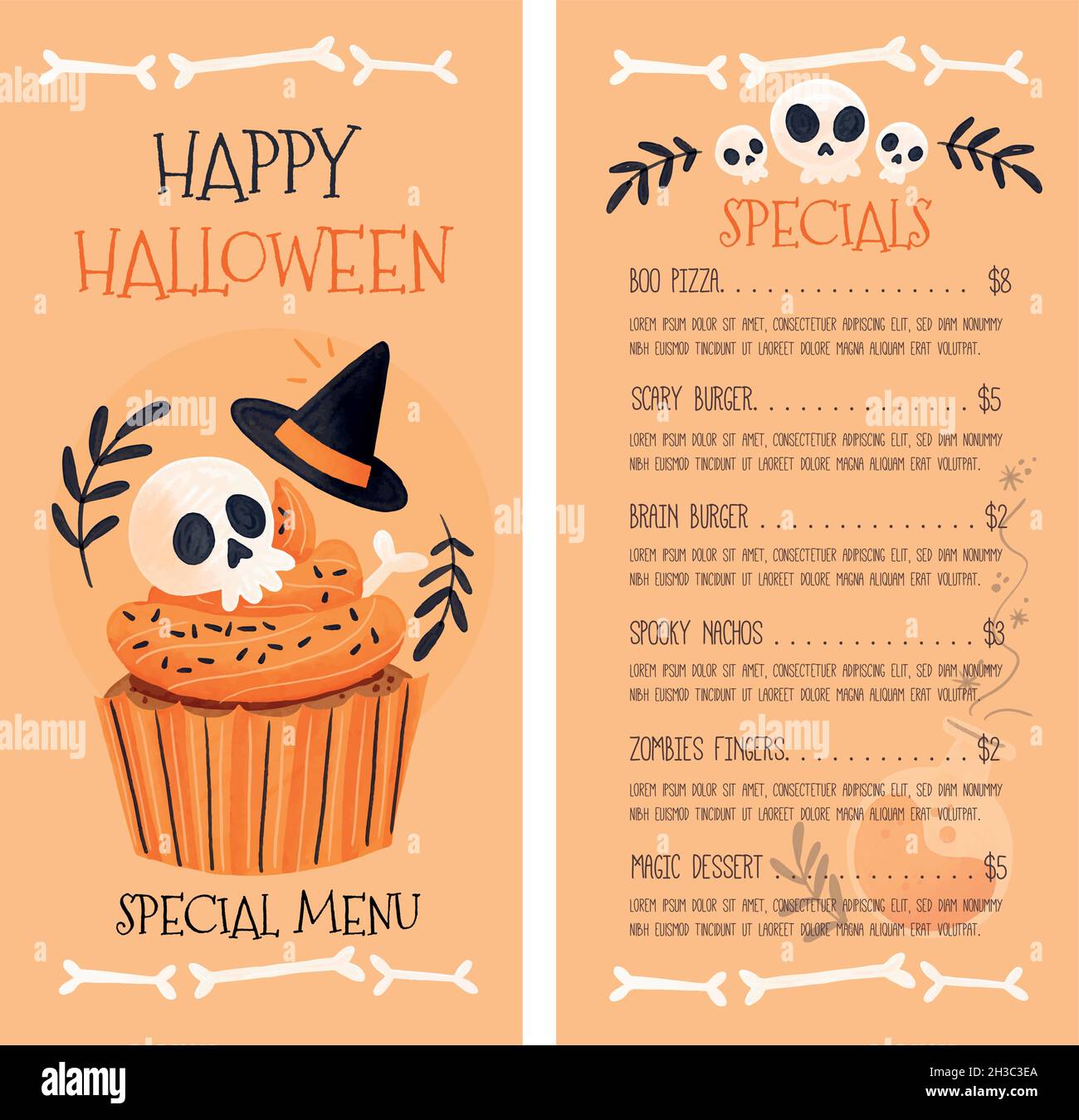 watercolor halloween menu template set design vector illustration Stock ...