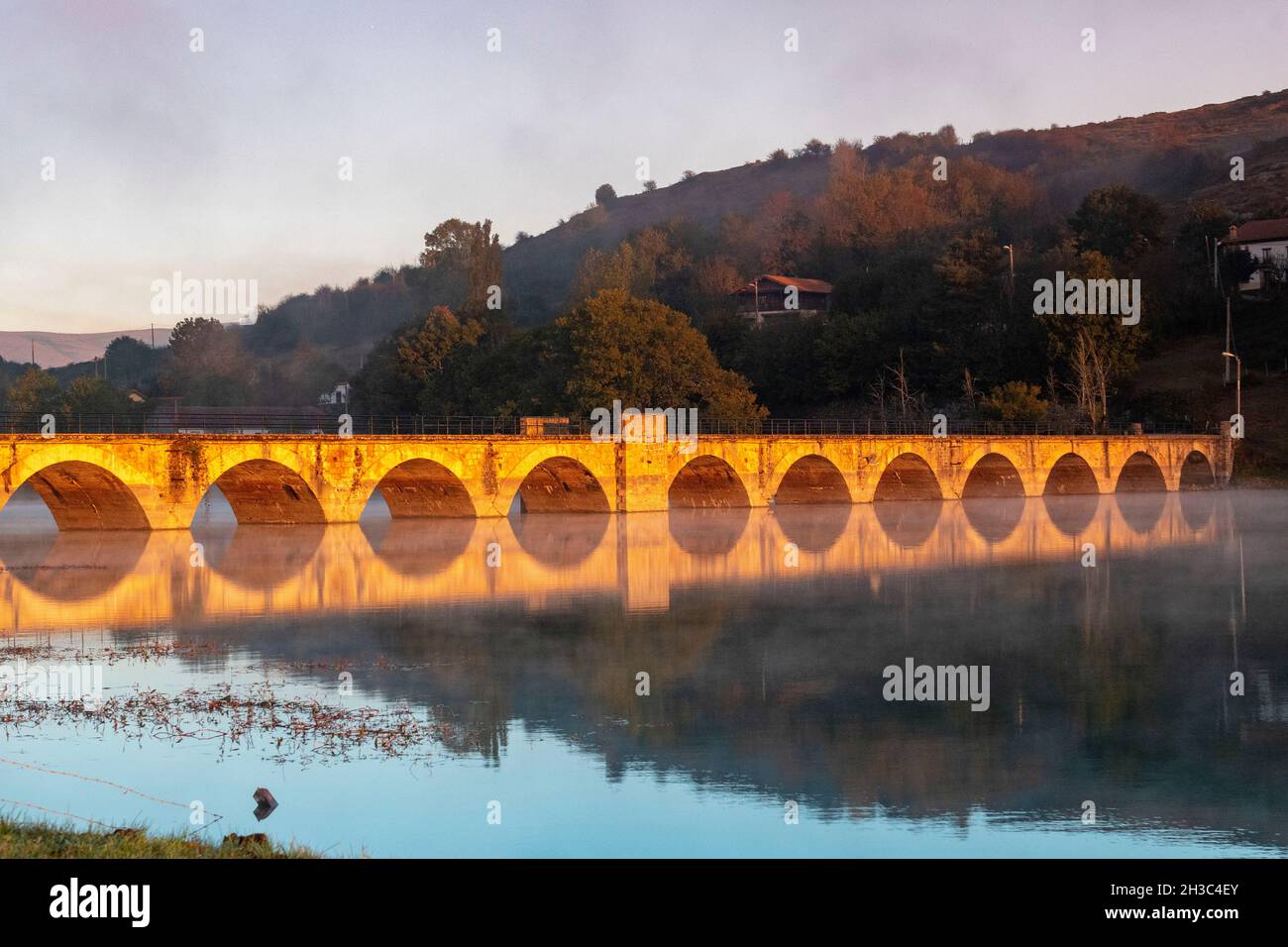 Bridge over the Ebro reservoir Stock Photo - Alamy